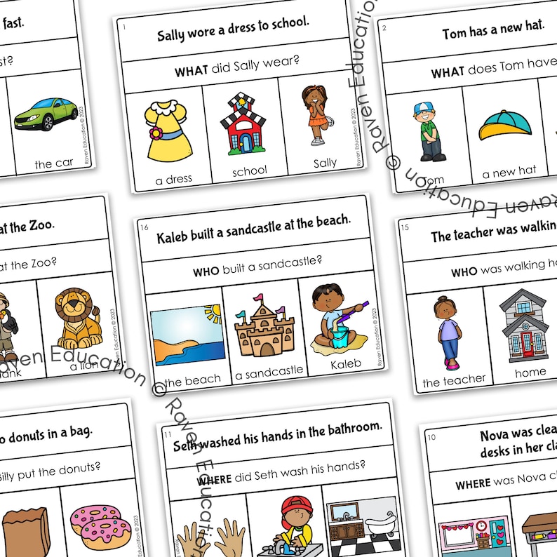 Sentence Level Reading Comprehension: Wh-questions (what / Who / Where ...