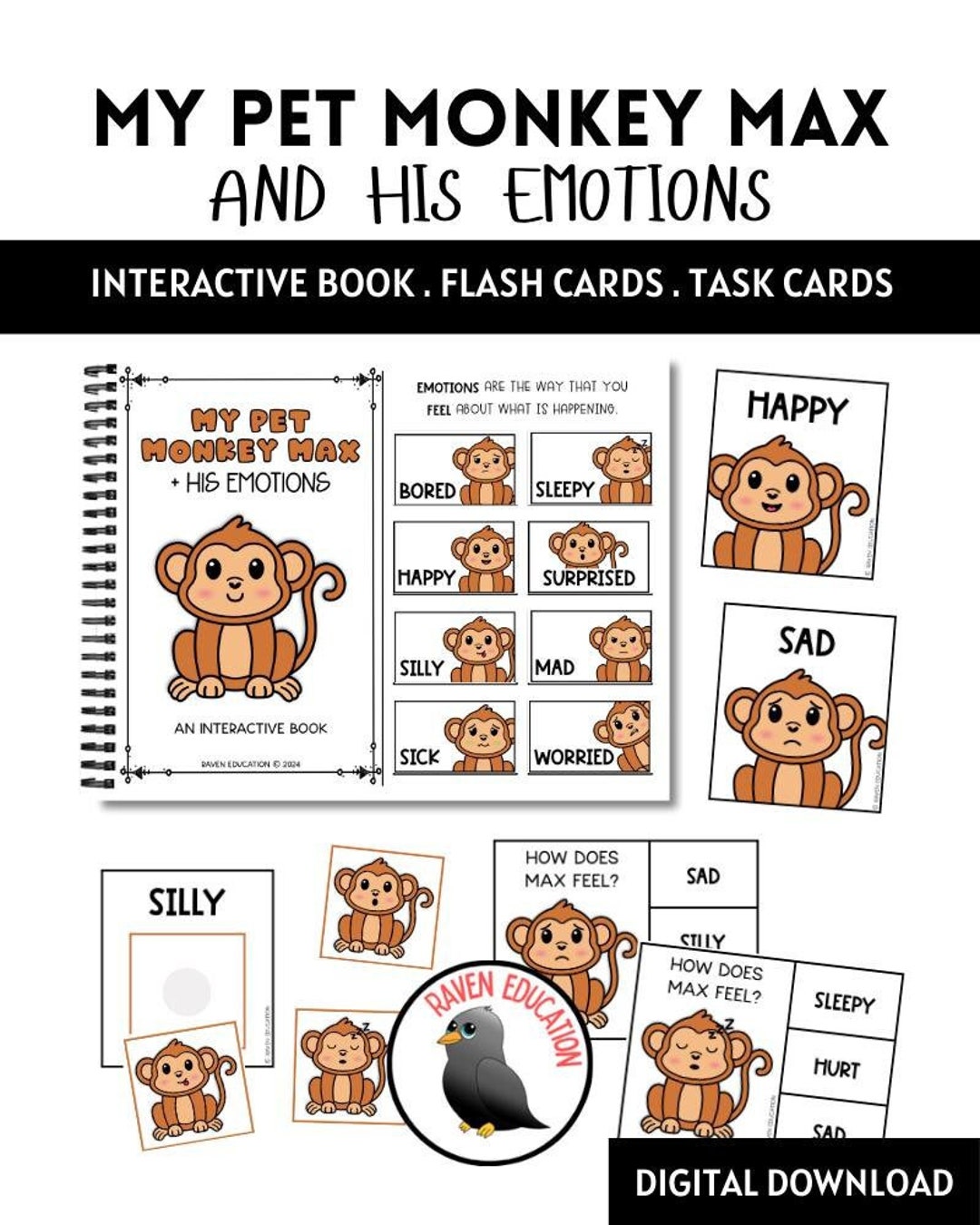 My Pet Monkey Max + His Emotions (interactive Book | Flash Cards | Task ...