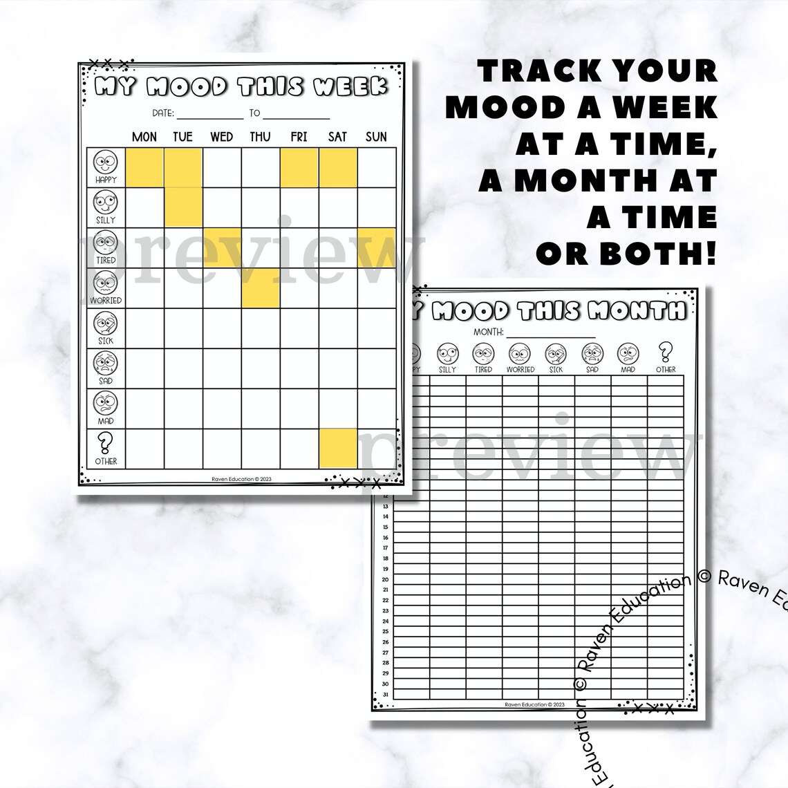 Emotions (mood) Check-in and Tracking Worksheets | Kids | Special ...