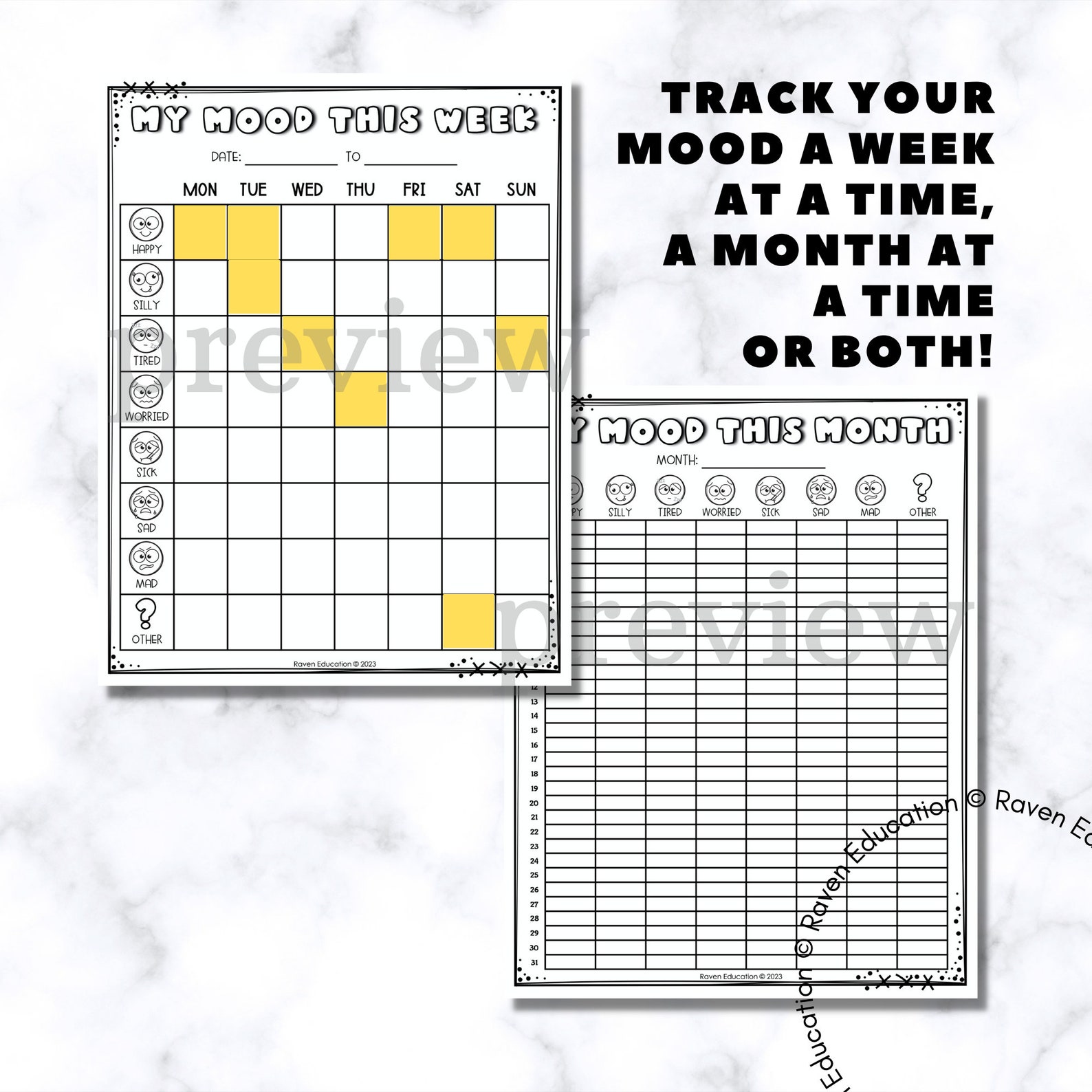 Emotions (mood) Check-in and Tracking Worksheets | Kids | Special ...
