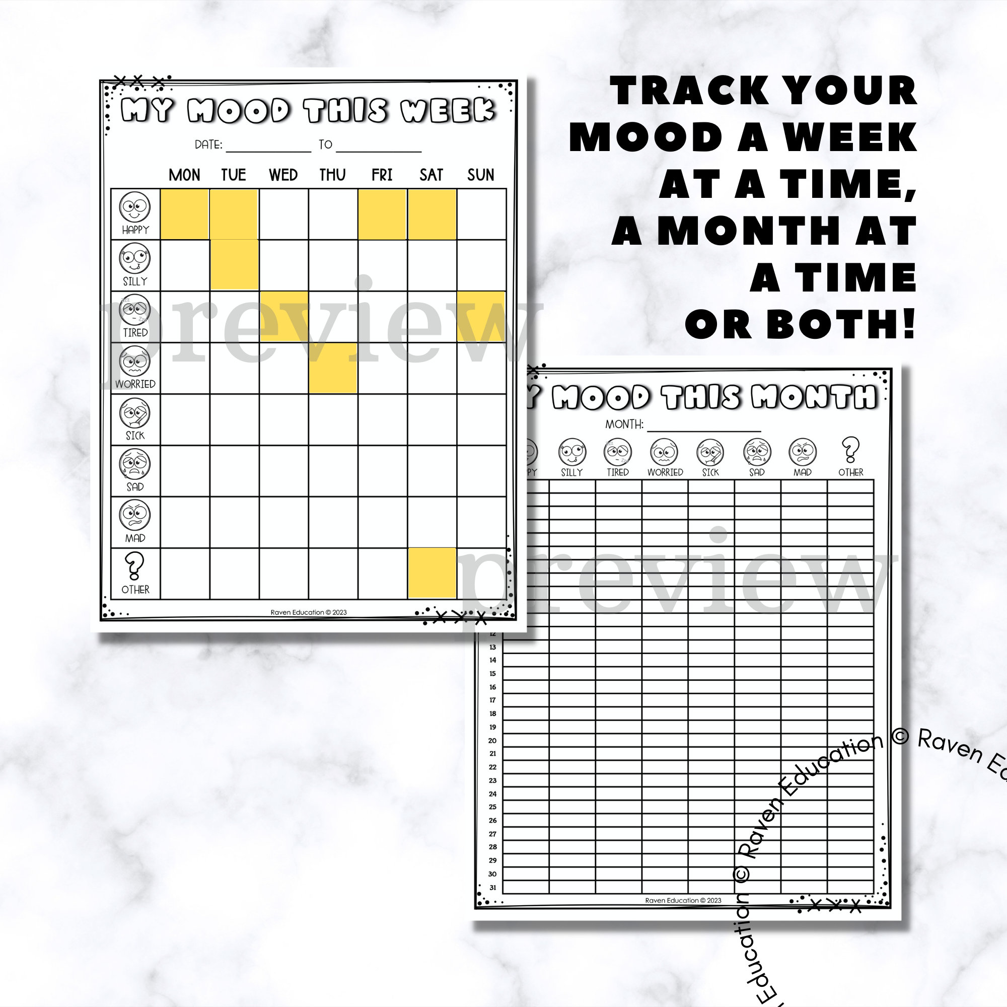 Emotions (mood) Check-in and Tracking Worksheets | Kids | Special ...