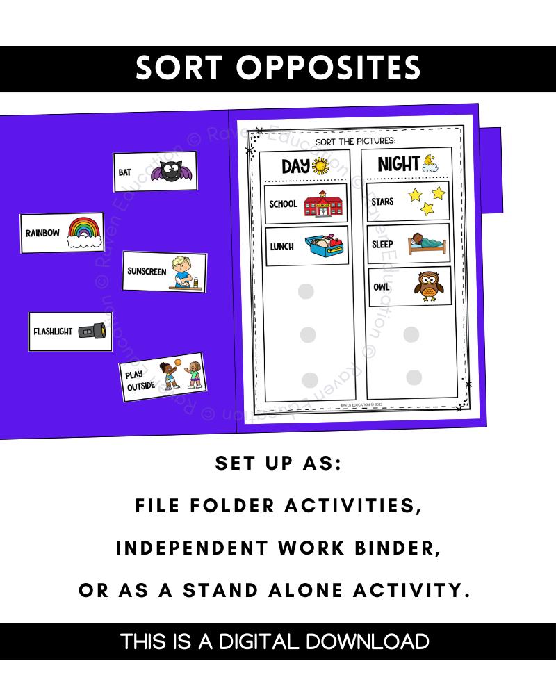 Opposites Sorting Activities: 15 File Folder Games (special Education ...