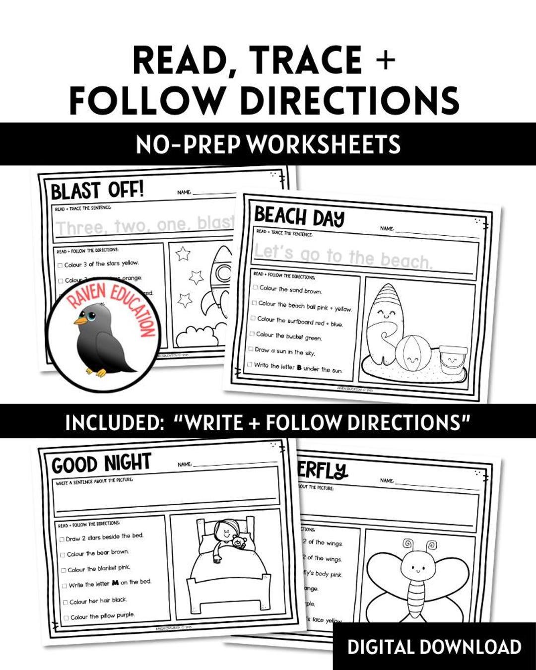 Read, Trace & Follow Directions Worksheets (reading Comprehension ...