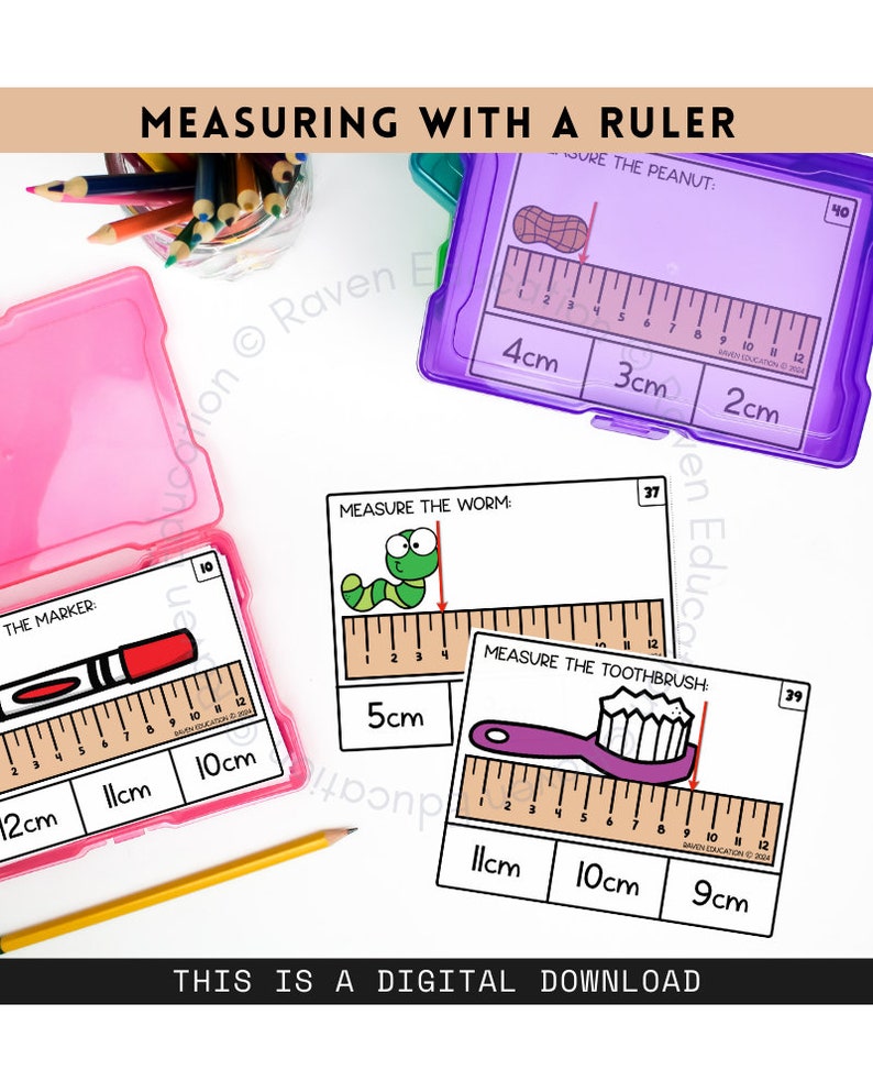 Measuring Using Centimeters Task Cards with A Guide and Without Length ...