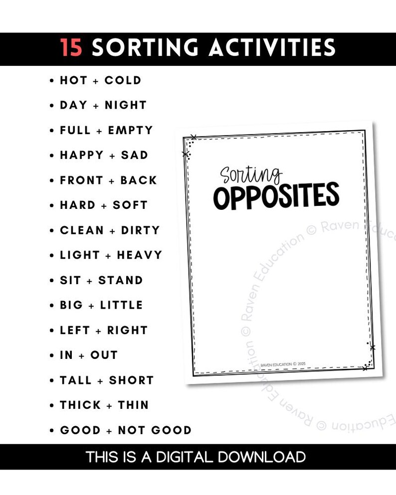 Opposites Sorting Activities: 15 File Folder Games (special Education ...
