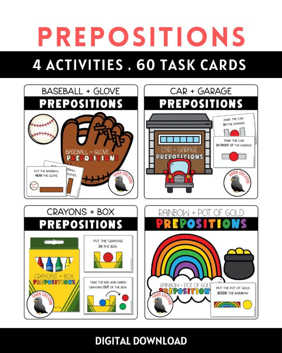Preposition Activity Bundle #2 (60 Task Cards | Interactive | Following ...