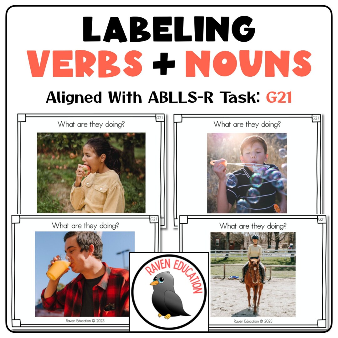 Labeling Verbs Nouns Task Cards aligned With ABLLS R G21 Etsy