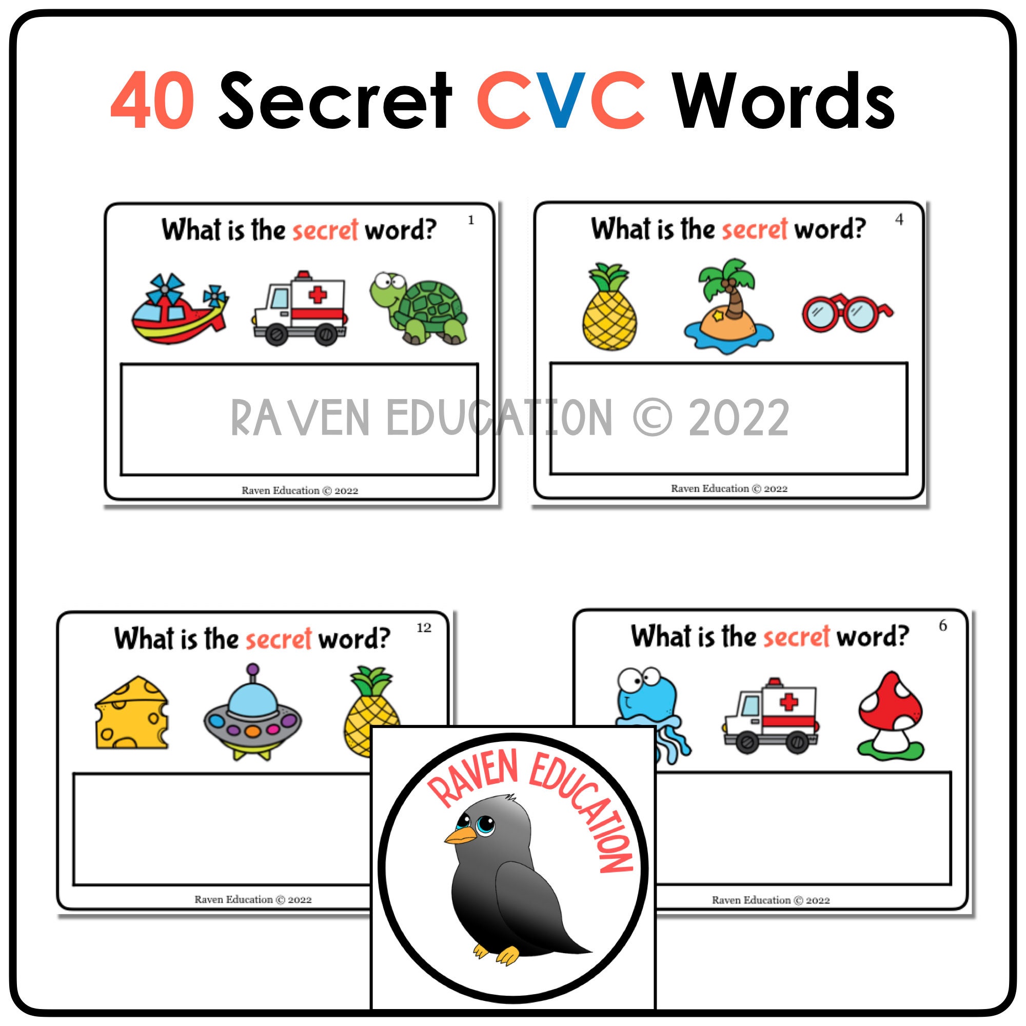 Secret CVC Words (40 Task Cards + Alphabet Chart) - Etsy