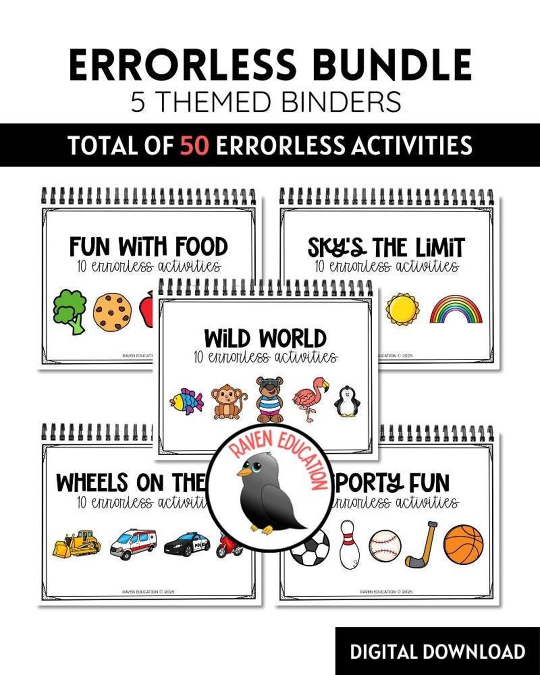 Errorless Binder BUNDLE (5 Interactive Books | 50 Activities | Matching ...