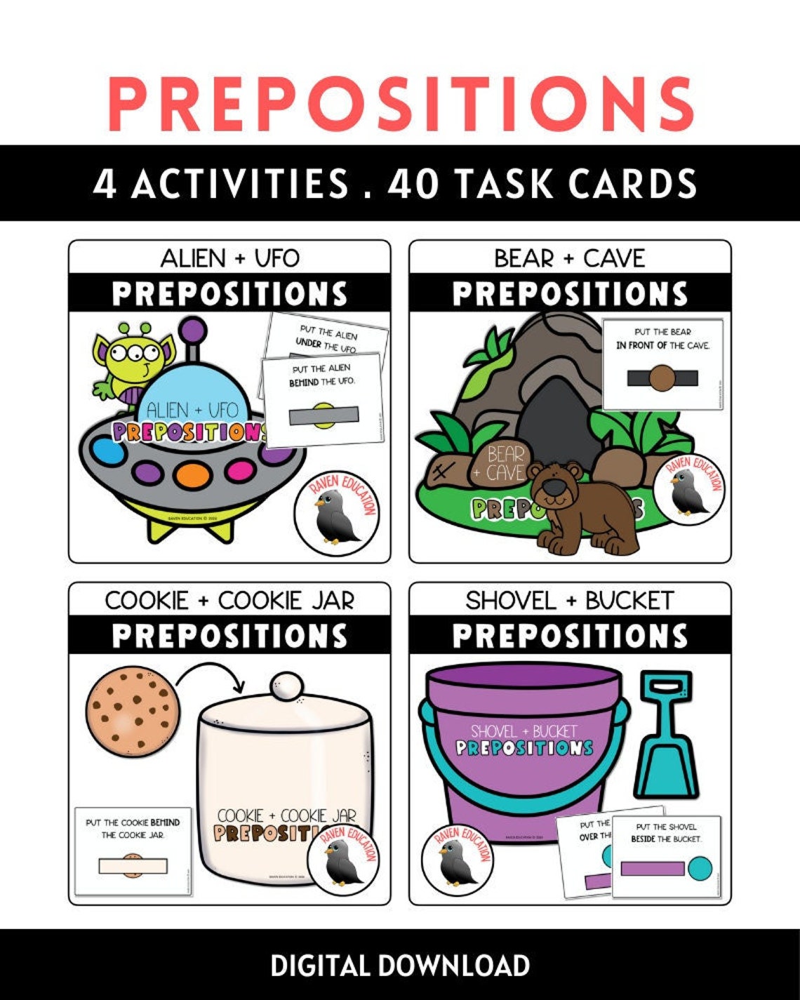 Preposition Activity Bundle #1 (40 Task Cards | Interactive | Following ...