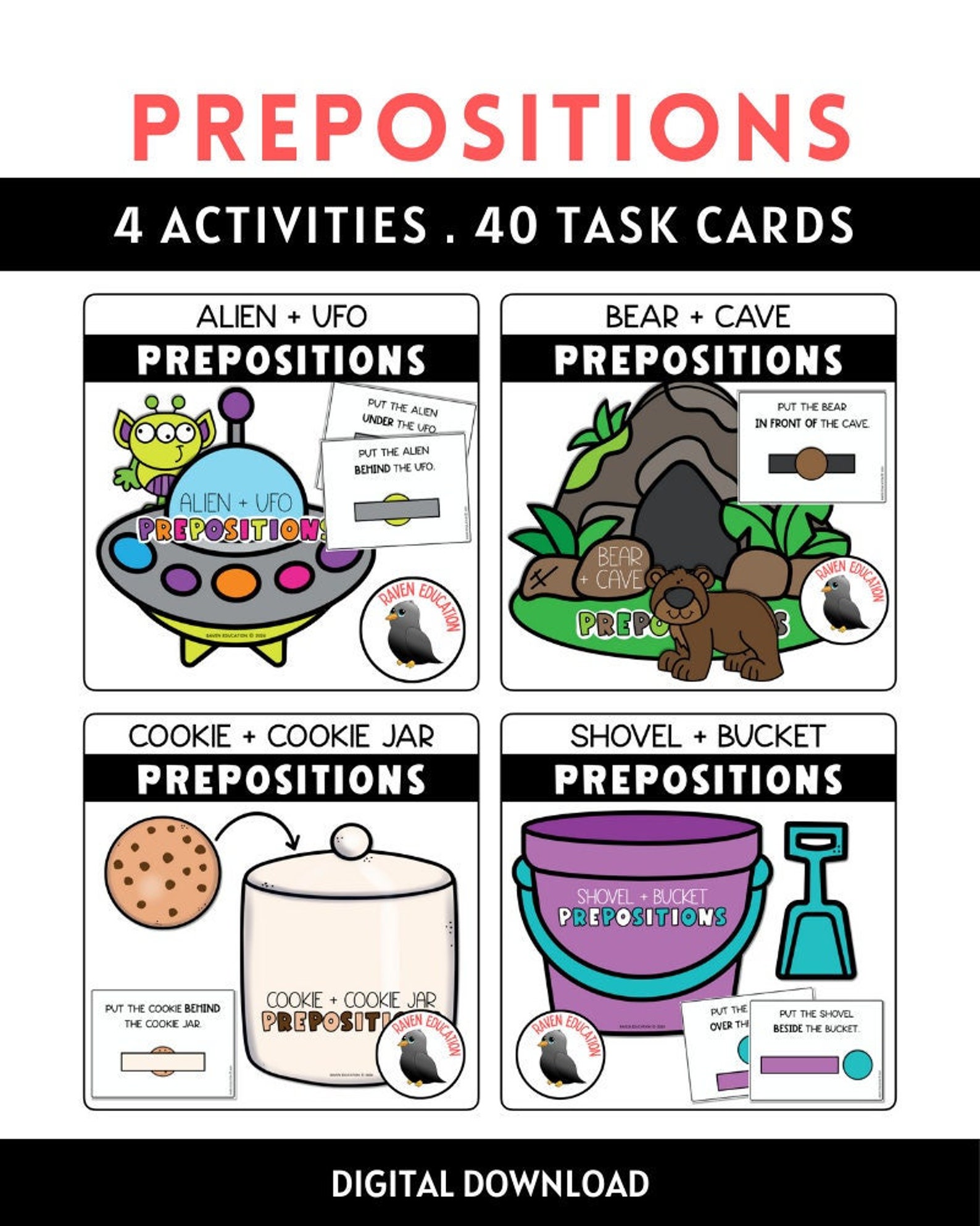 Preposition Activity Bundle #1 (40 Task Cards | Interactive | Following ...