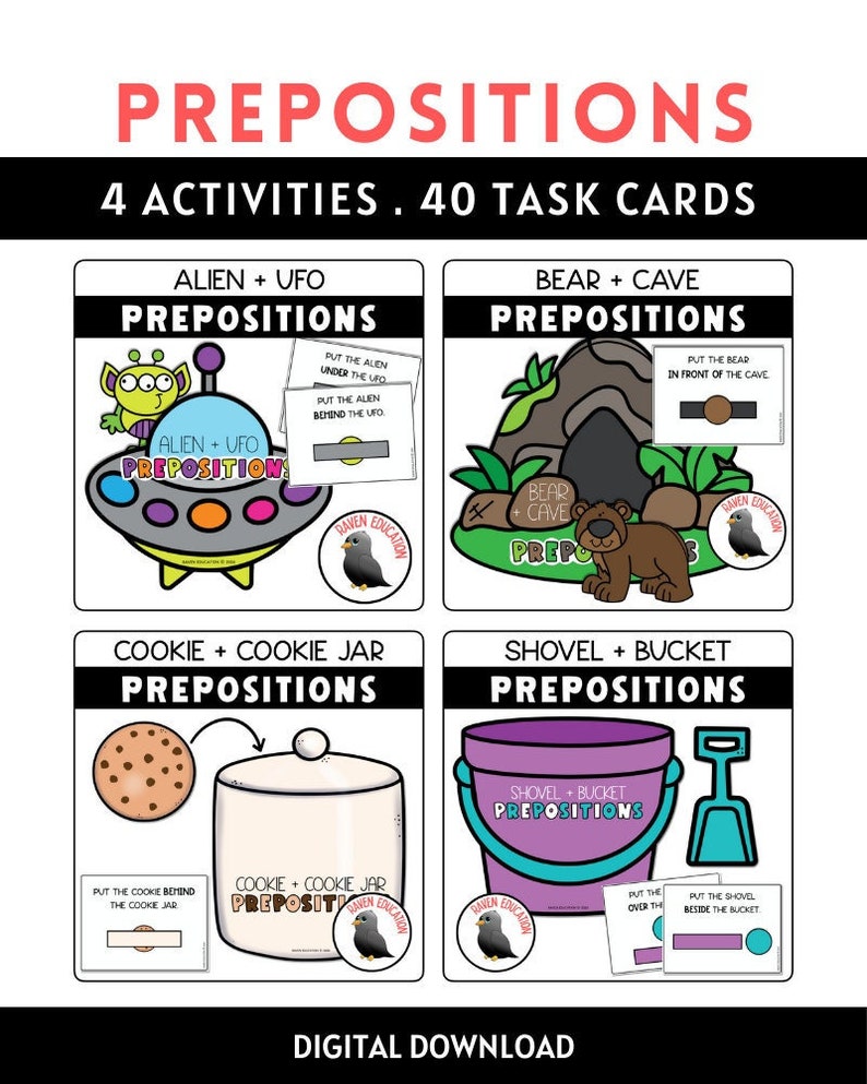 Preposition Activity Bundle #1 (40 Task Cards | Interactive | Following ...