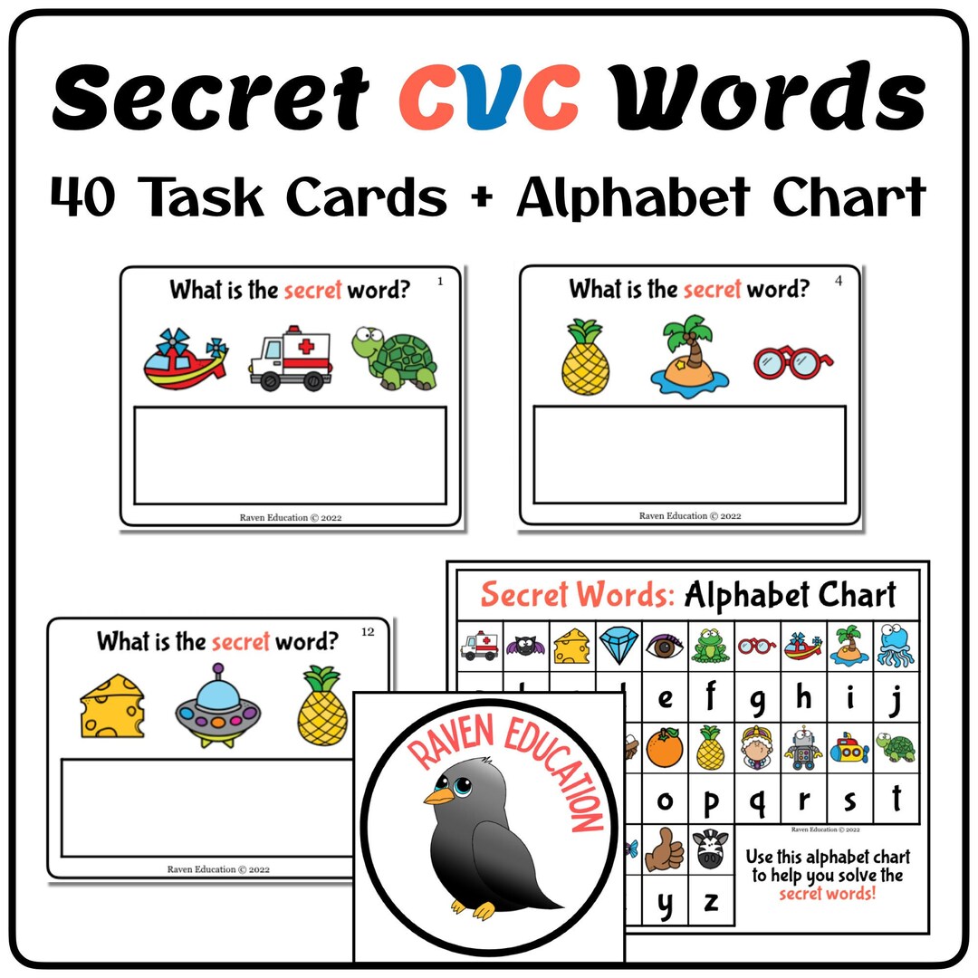 Secret CVC Words (40 Task Cards + Alphabet Chart) - Etsy