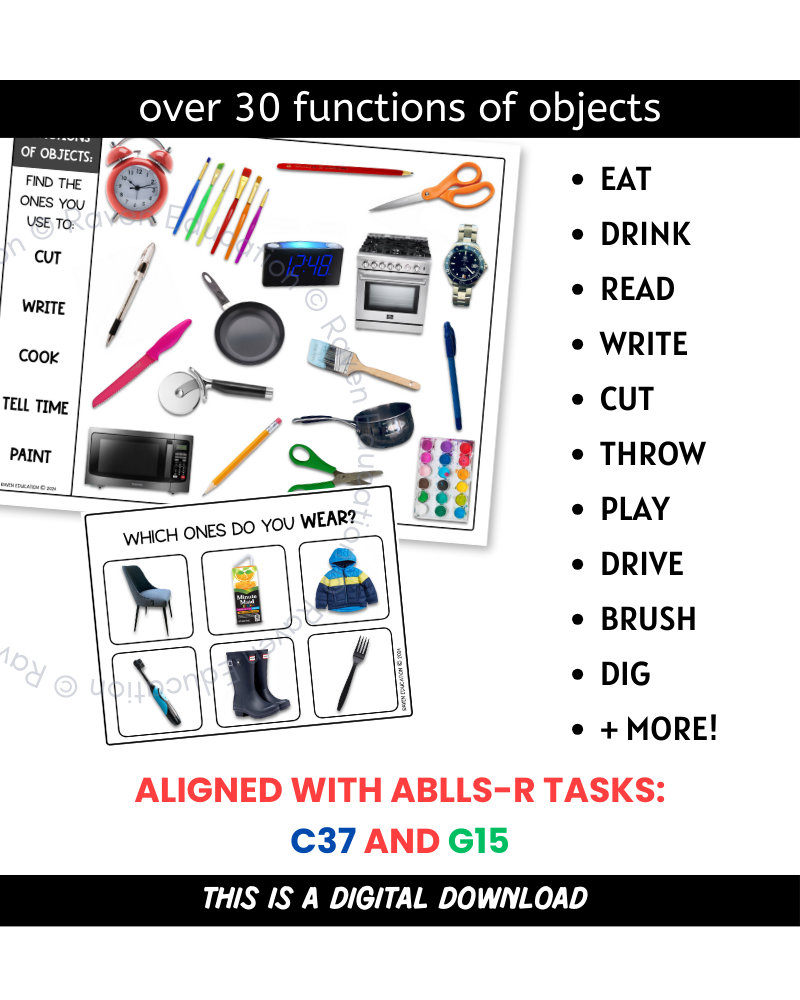 Functions of Objects Task Cards (real Pictures) ABLLS-R Aligned C37 ...