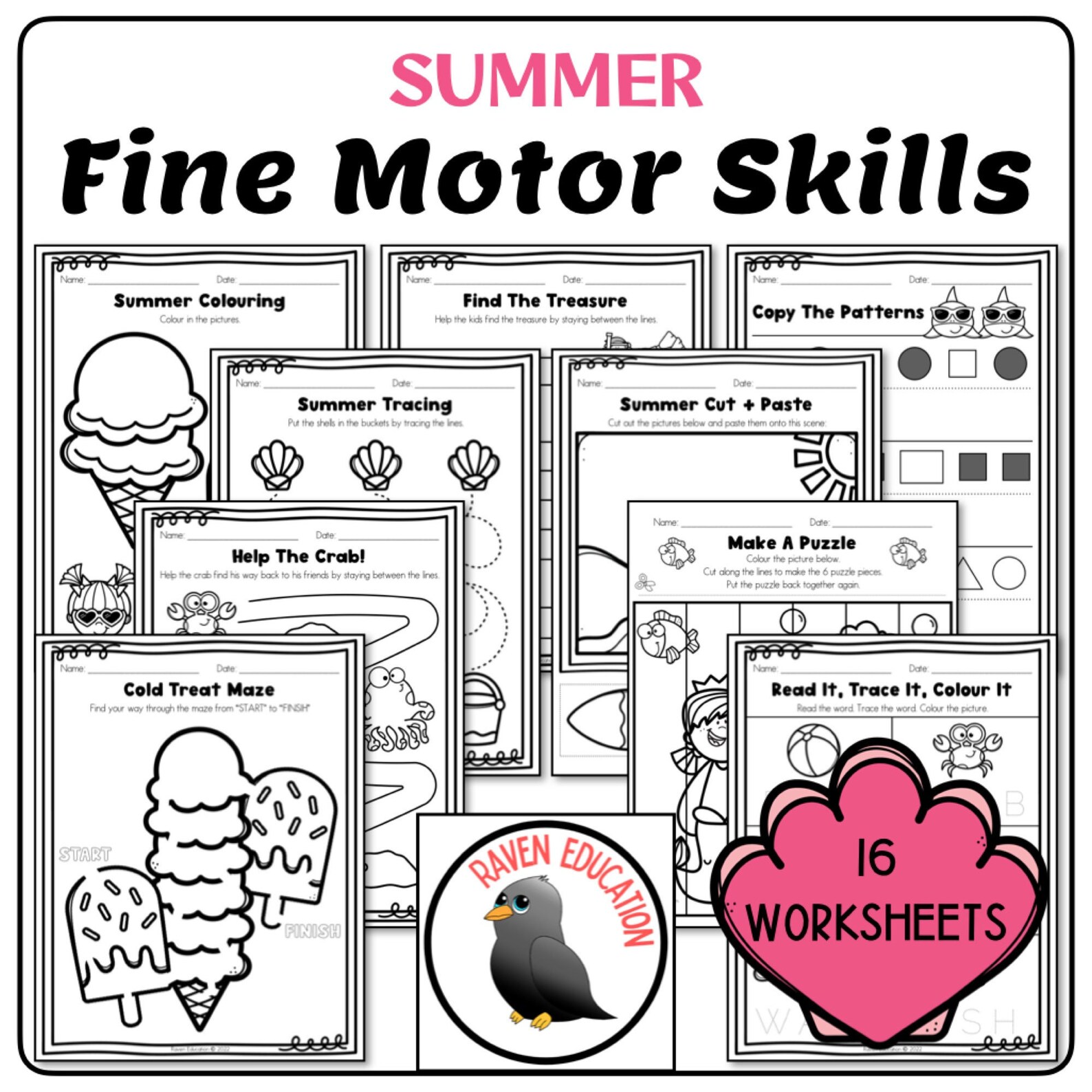 Summer Fine Motor Skills 16 Worksheets | Etsy