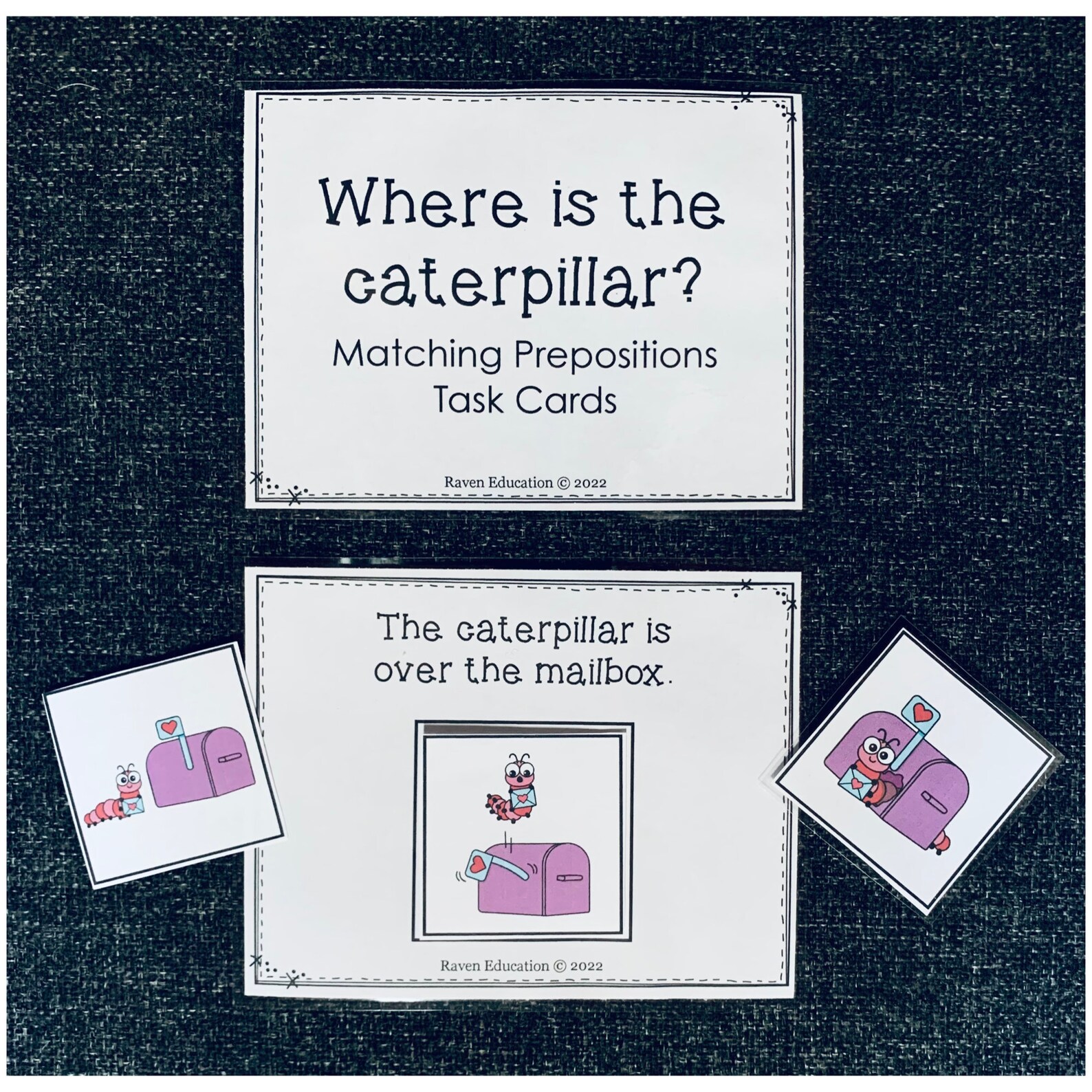 Valentine Caterpillar Preposition Task Cards - Etsy