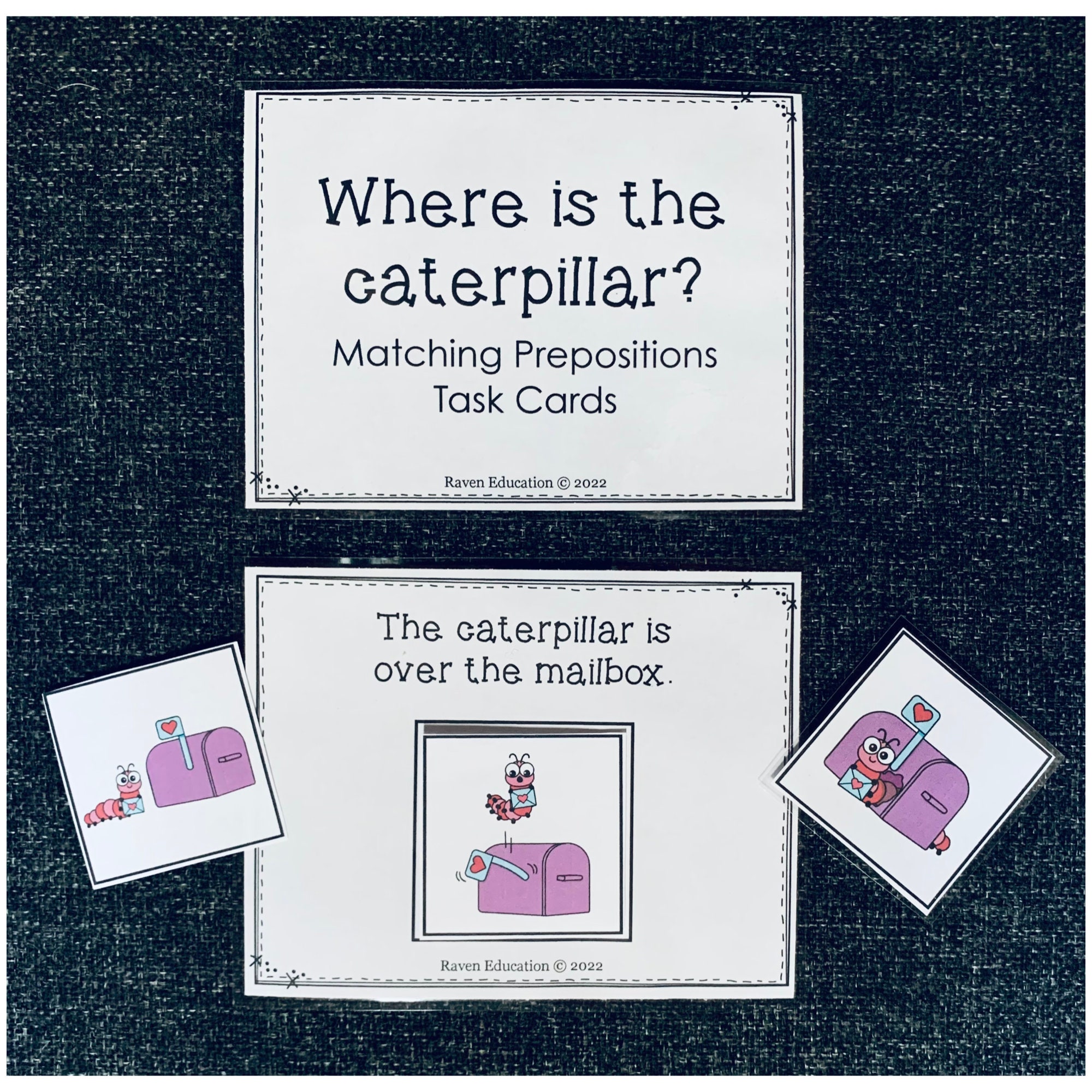 Valentine Caterpillar Preposition Task Cards - Etsy
