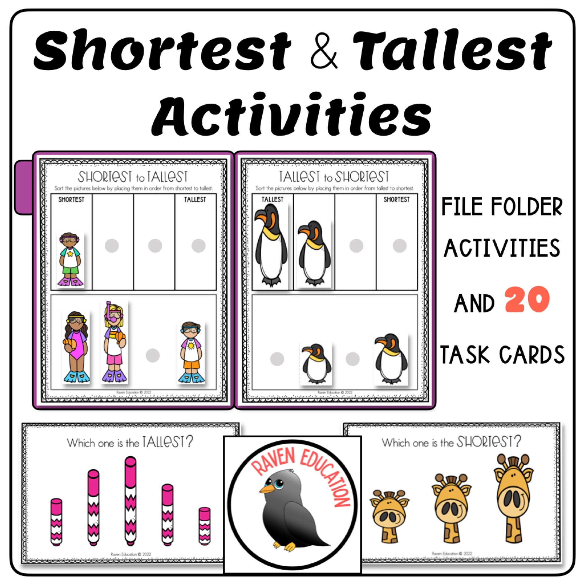 Shortest & Tallest Activities file Folders and Task Cards - Etsy