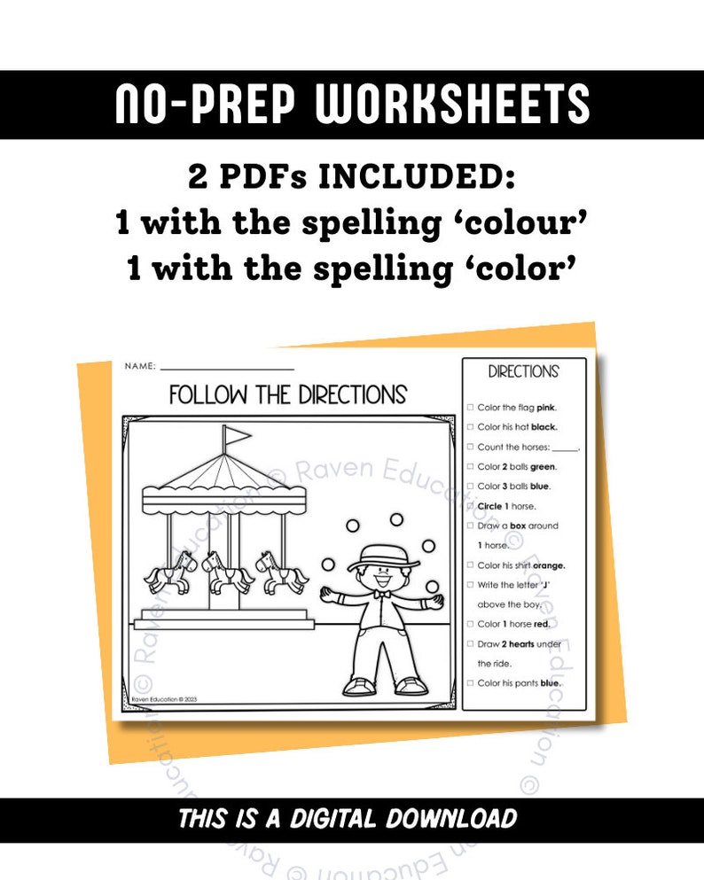 Following 1-step Directions: No-prep Worksheets (speech Therapy ...