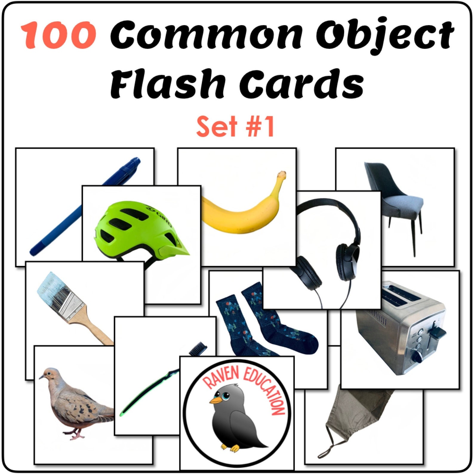 100 Common Objects Flash Cards - Etsy