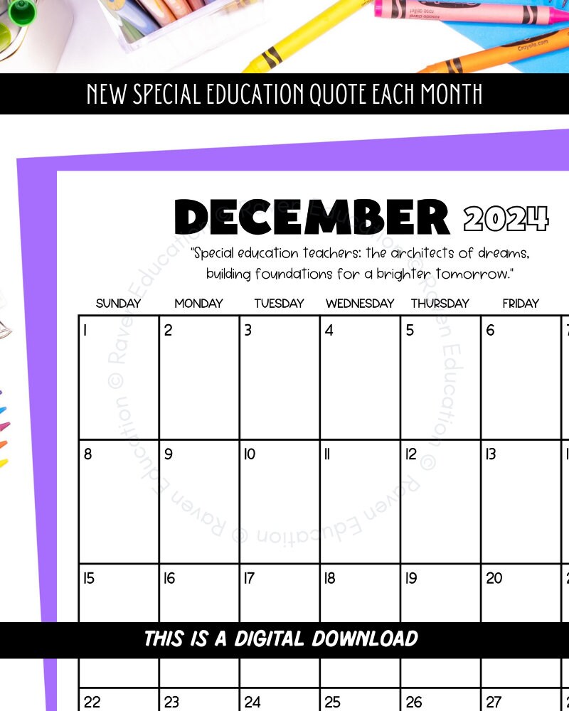 Printable 2024 Calendar for Special Education Teachers, Special ...