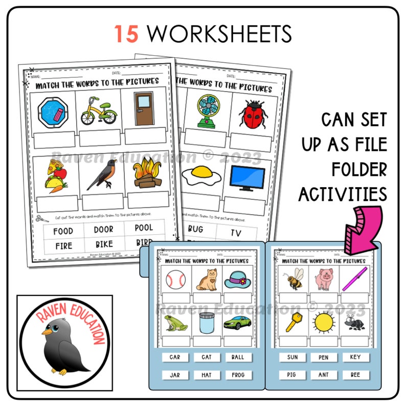 Matching Word to Picture Task Cards + Worksheets (aligned With ABLLS-R ...
