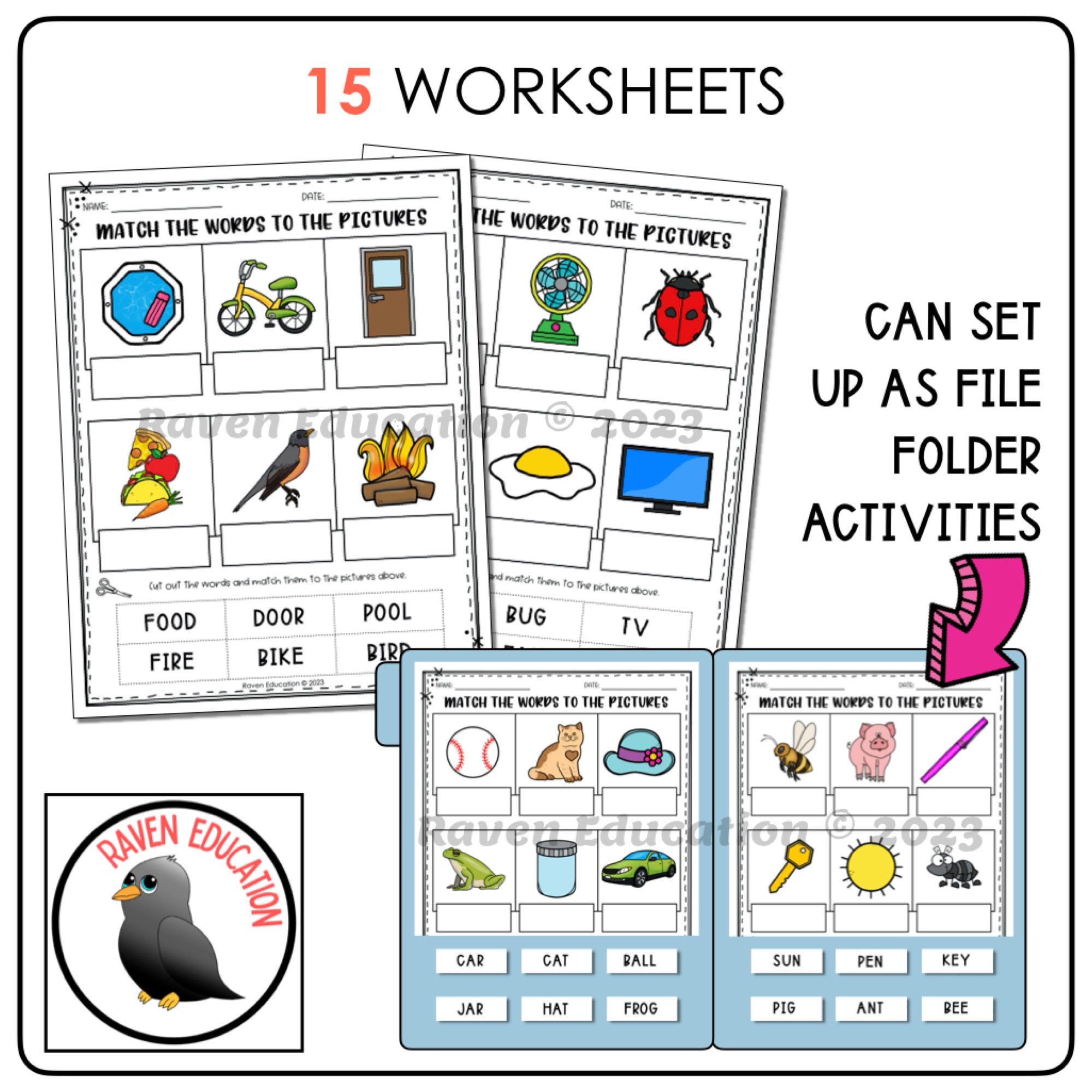 Matching Word to Picture Task Cards + Worksheets (aligned With ABLLS-R ...