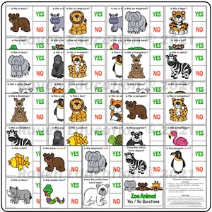 YES or NO Questions - Zoo Animals (50 Printable Task Cards) - Etsy