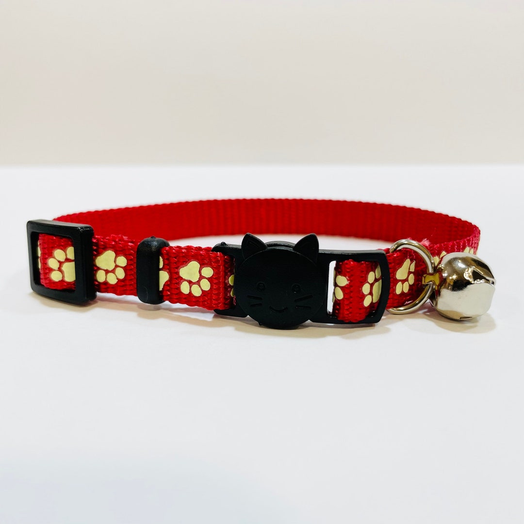 Glow in the Dark, Paw Print Red Cat Collar, Cat Collar, Kitten Collar ...