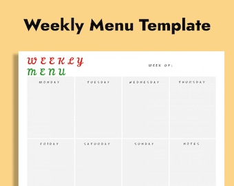 Printable Weekly Menu Plan Template, Downloadable Meal Prep Planner ...