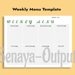 Printable Weekly Menu Template Downloadable Meal Prep - Etsy