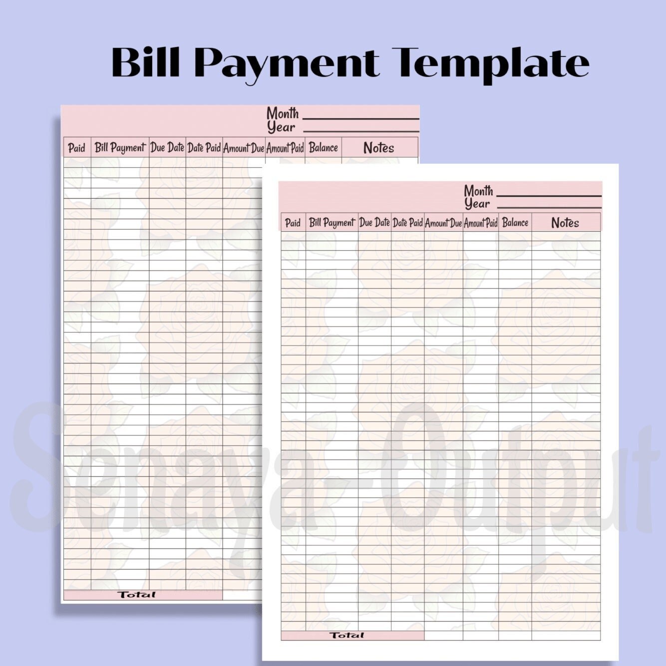 Printable Bill Payment Tracker Template, Finance Log for Spending ...