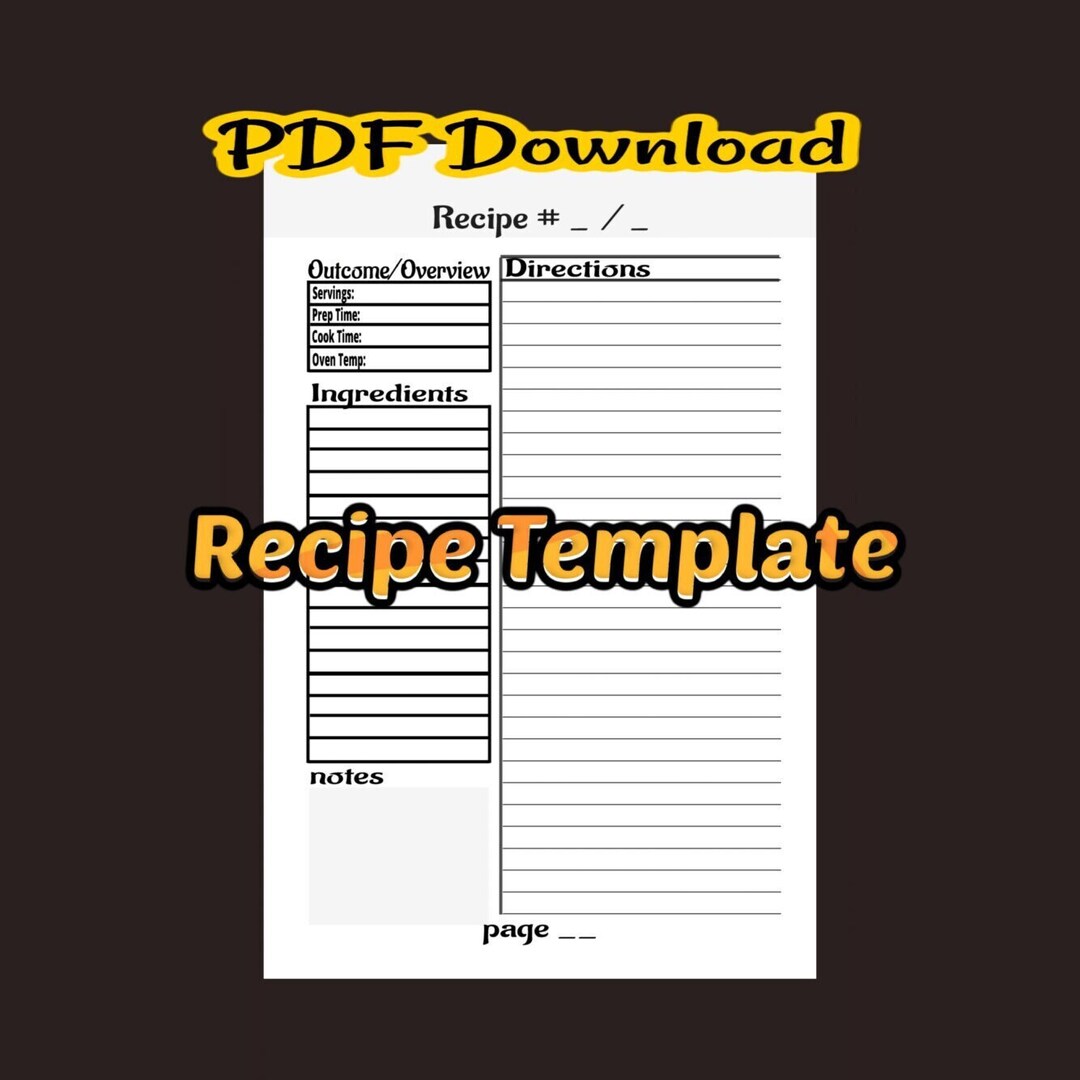 Recipe Template, Printable Recipe Templates, Blank Sheets for Baking ...