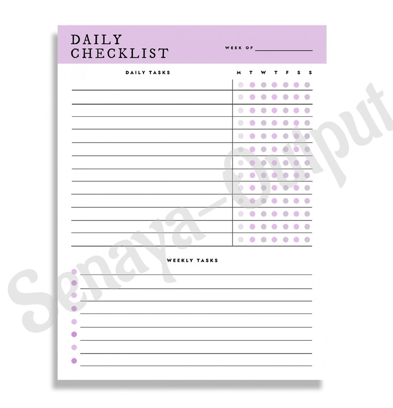 Printable Daily & Weekly Checklist Template, Blank Daily Task Sheet ...