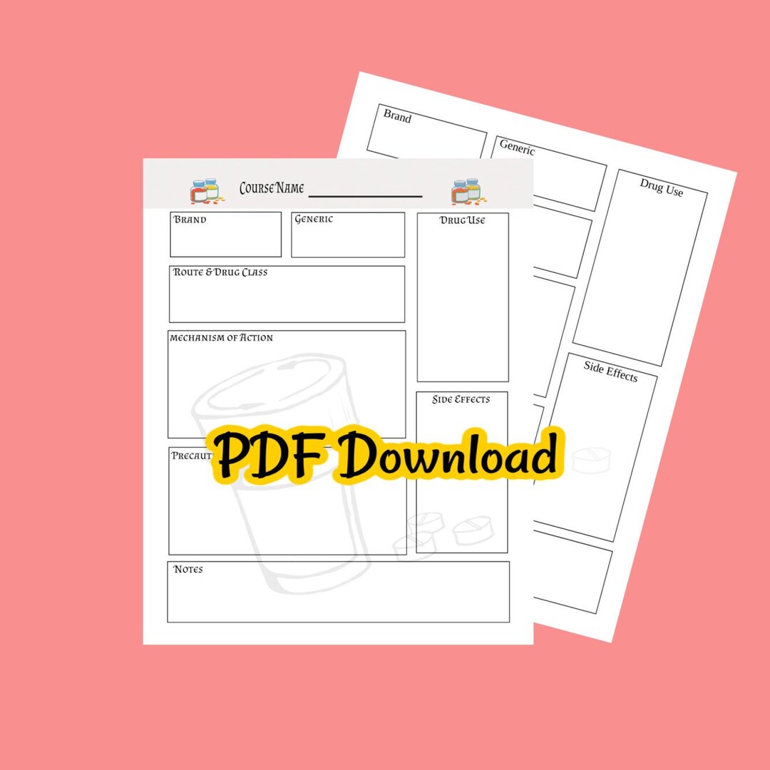 Pharmacology Drug Templates, Blank Sheets for Nurses and Medical ...