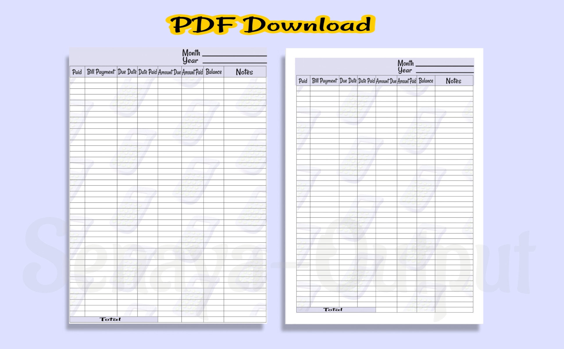 Printable Bill Payment Tracker Template, Finance Log for Spending ...