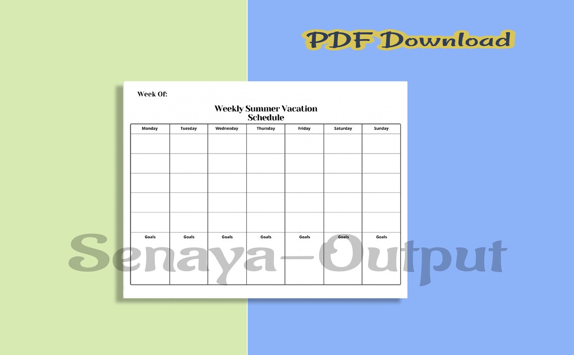 Weekly Summer Vacation Schedule Template, Vacation Planner, Family Trip ...