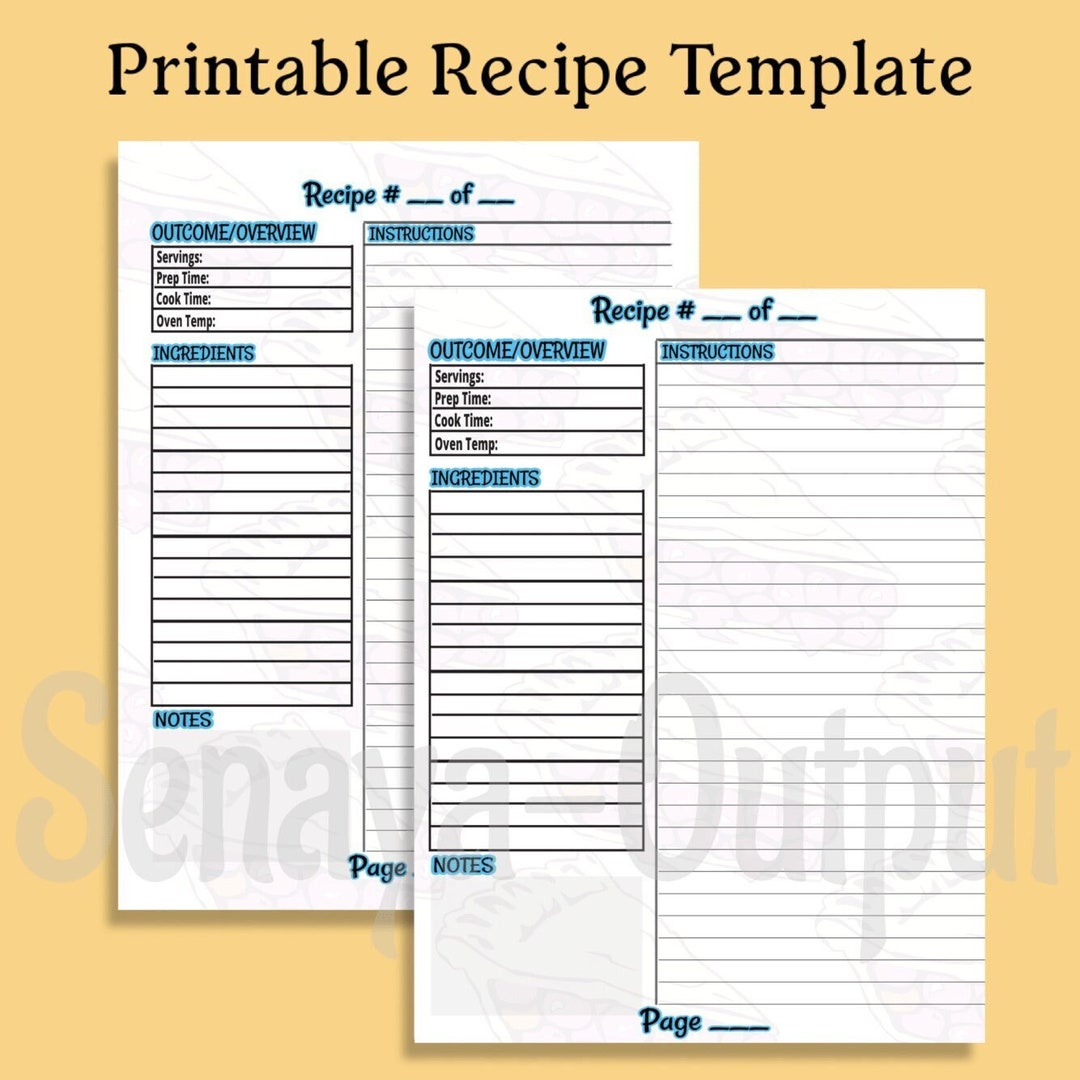 Printable Recipe Book Template, Blank Cookbook Sheets, Food Plan ...