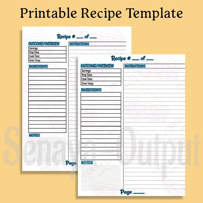 Printable Recipe Book Template Blank Cookbook Sheets Food - Etsy