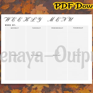 Printable Weekly Menu Template, Downloadable Meal Prep Planner, Print ...