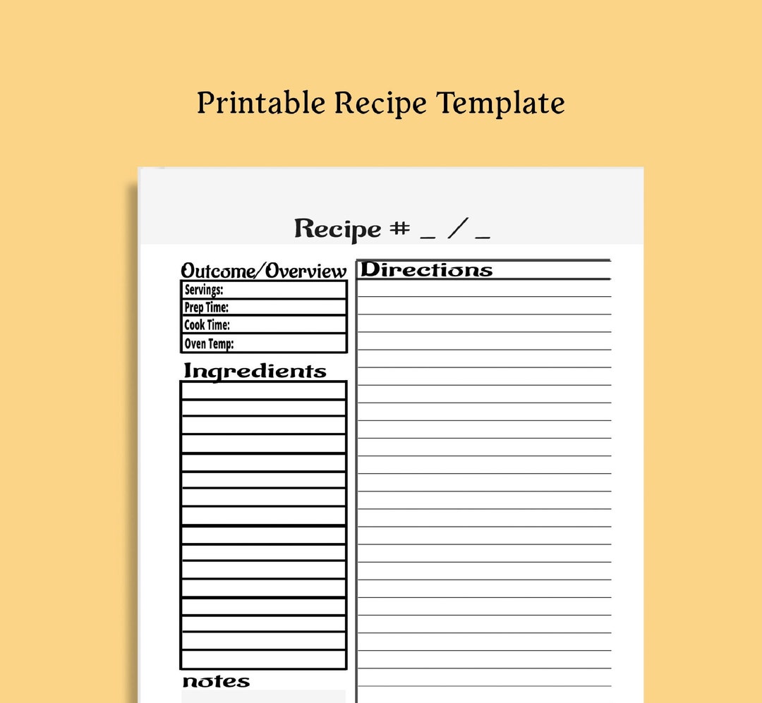Instant Recipe Template, Printable Recipe Templates, Blank Sheets for ...