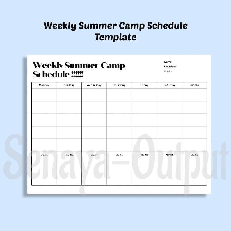 Weekly Summer Camp Schedule Template, Task Planner, Activity Planner ...