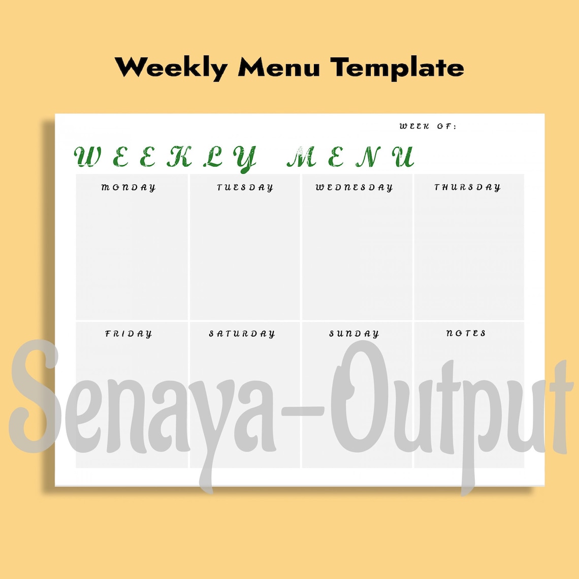 Printable Weekly Menu Template Downloadable Meal Prep - Etsy