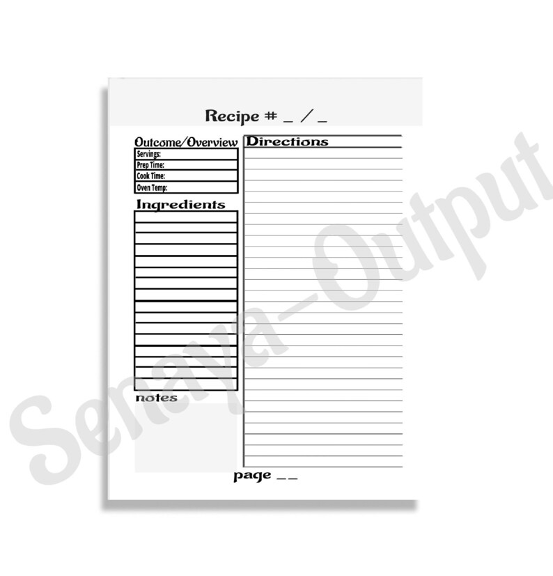 Instant Recipe Template, Printable Recipe Templates, Blank Sheets for ...