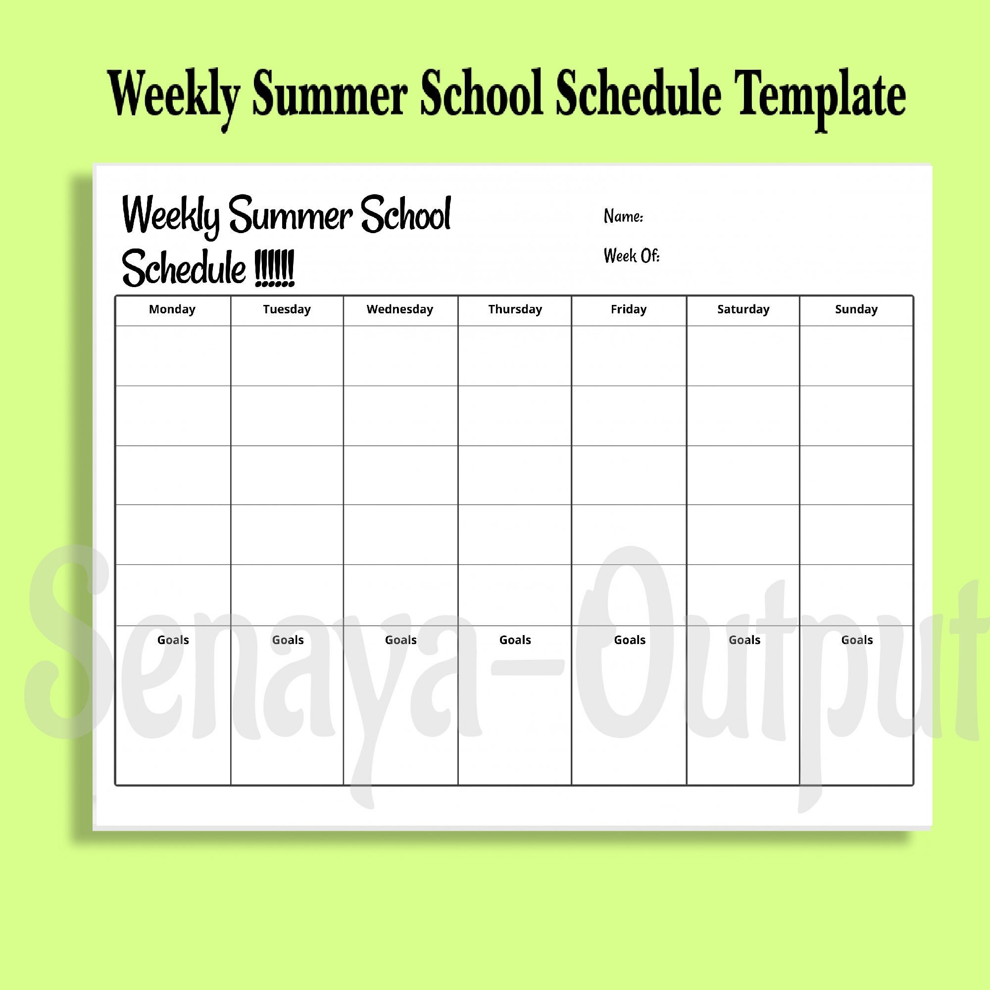 Weekly Summer School Schedule Template, Planner, Middle School, High ...