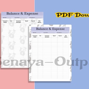 Personal Finance Log Template, Printable Balance, Expense Tracker ...