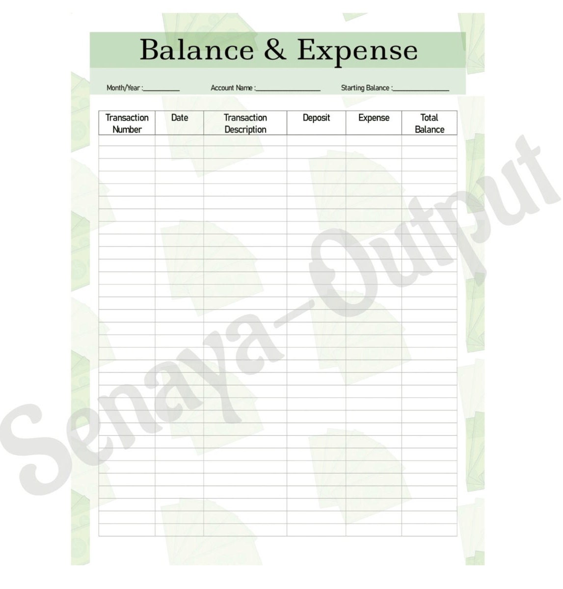 Personal Finance Log Template, Printable Balance, Expense Tracker ...