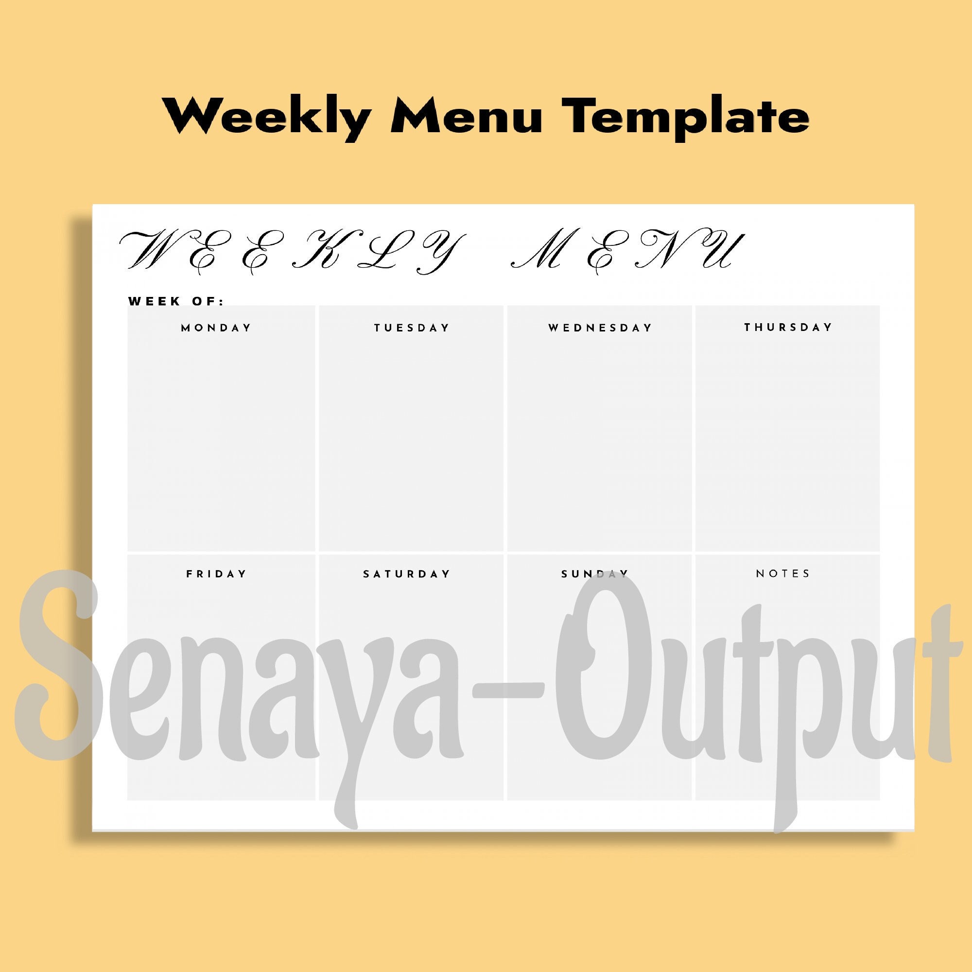 Printable Weekly Menu Template, Downloadable Meal Prep Planner, Print ...