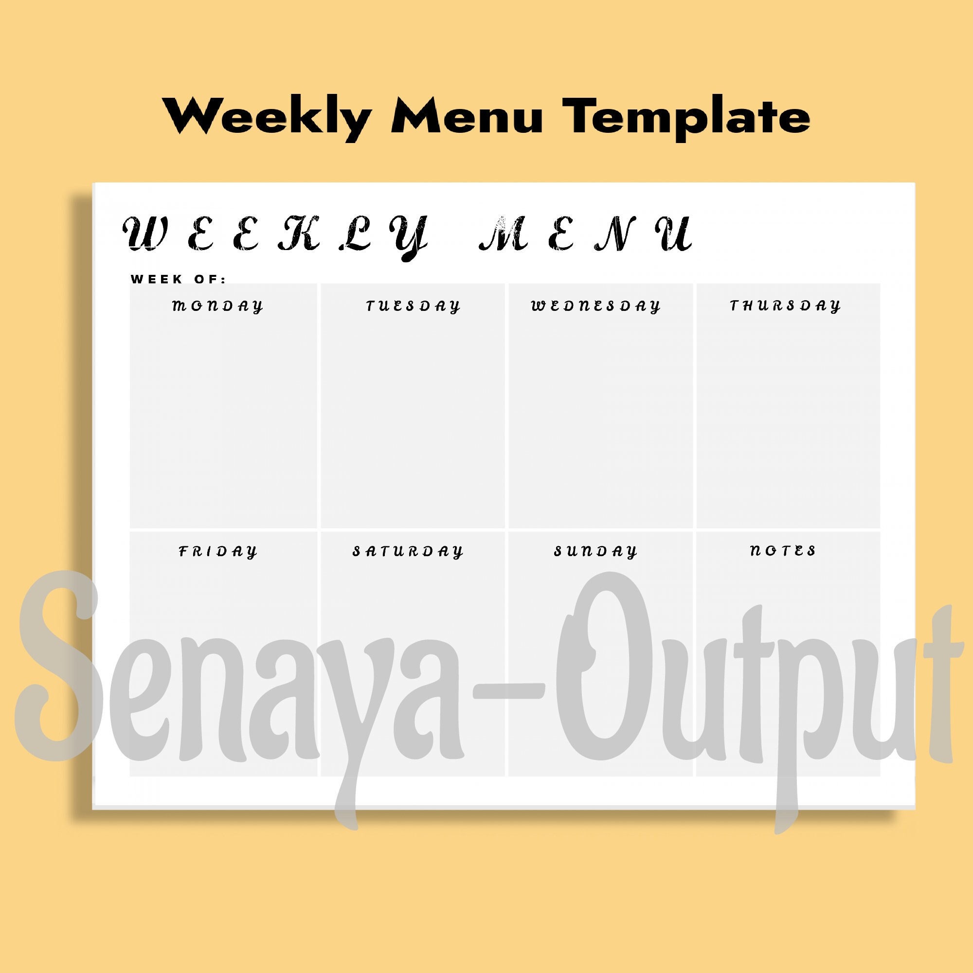 Printable Weekly Menu Template, Downloadable Meal Prep Planner, Print ...