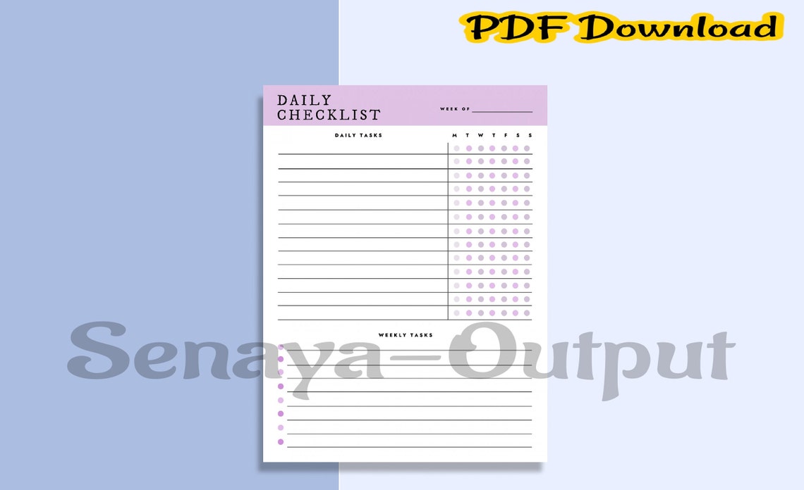 Printable Daily & Weekly Checklist Template, Blank Daily Task Sheet ...